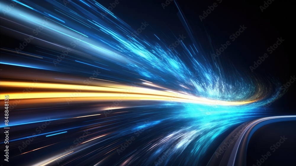 Blue laser beam effect dash with high-speed shine and emit colorful ...