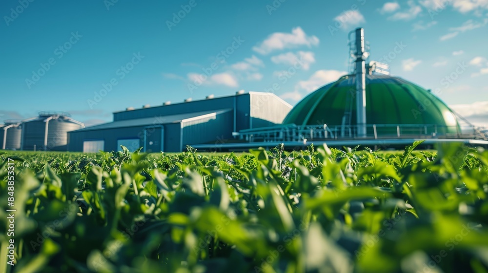 Bioenergy conversion, biogas production, side view, highlighting energy ...