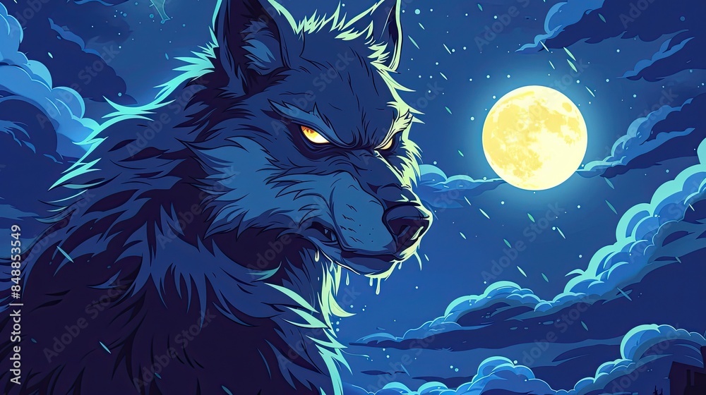 Charming Cartoon Werewolf on a Midnight Blue Background Stock ...