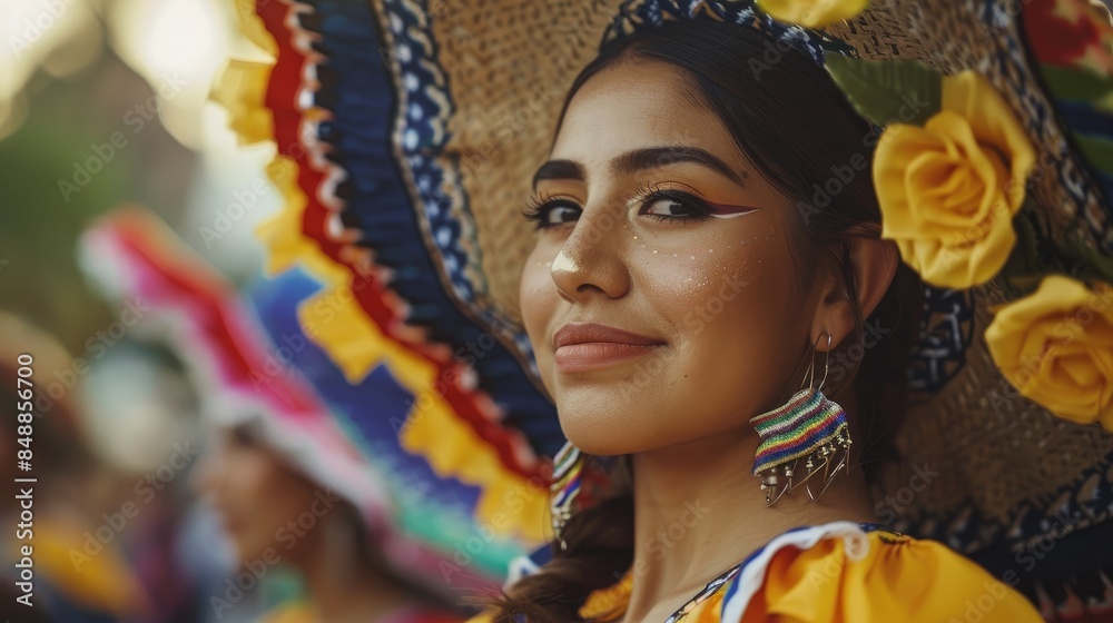 Vivid photo of a Mexican dark skinned woman in traditional attire ...