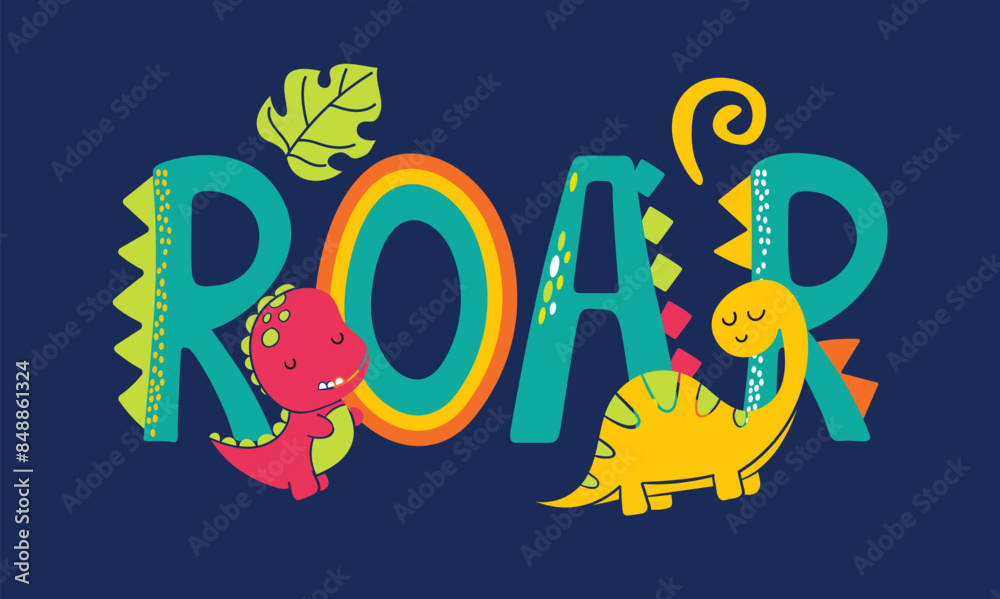Dinosaur roar lettering. Cute childish font for birthday greeting card, baby shower invitation ...