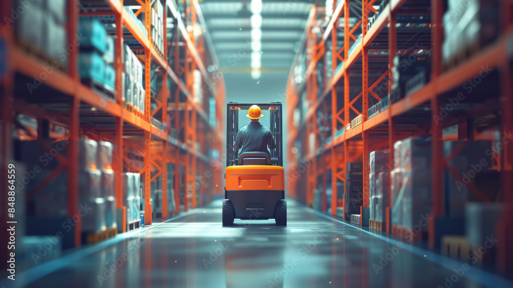 Forklift operator in a busy warehouse, highlighting the triumph over ...