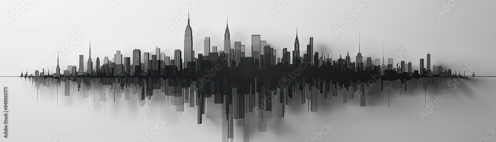 Abstract silhouette of a city skyline shadow on a solid gray background ...