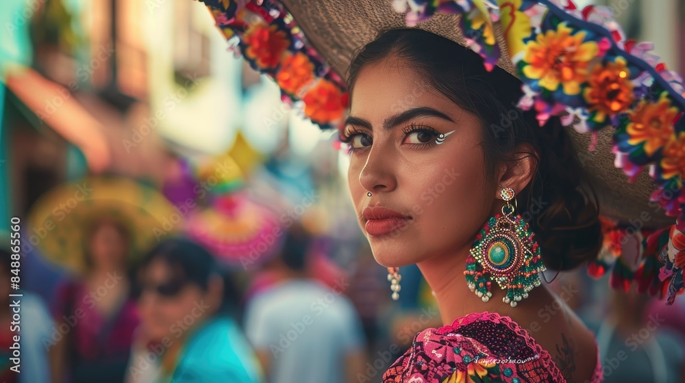 Vivid photo of a Mexican dark skinned woman in traditional attire ...