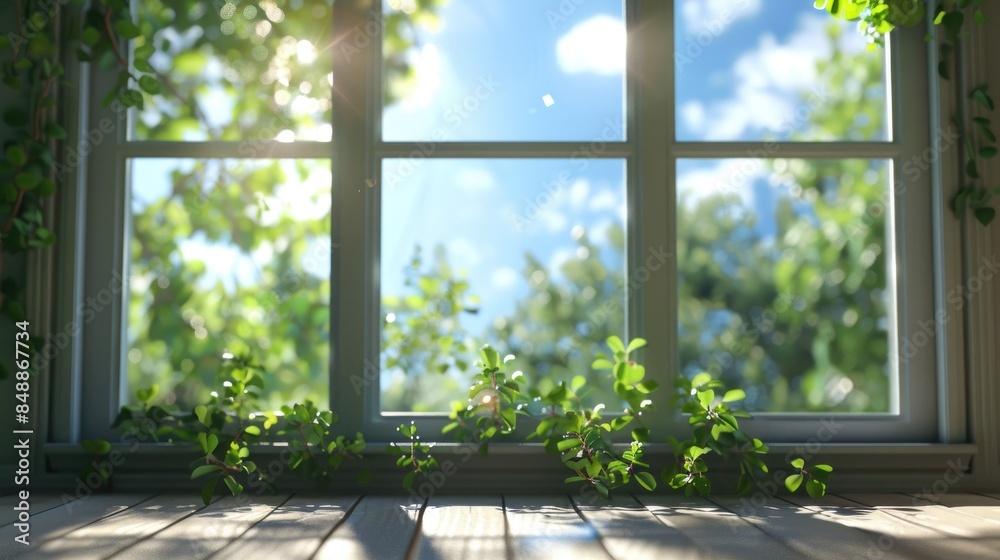 Background image of close up of a window with green leaves outside ...