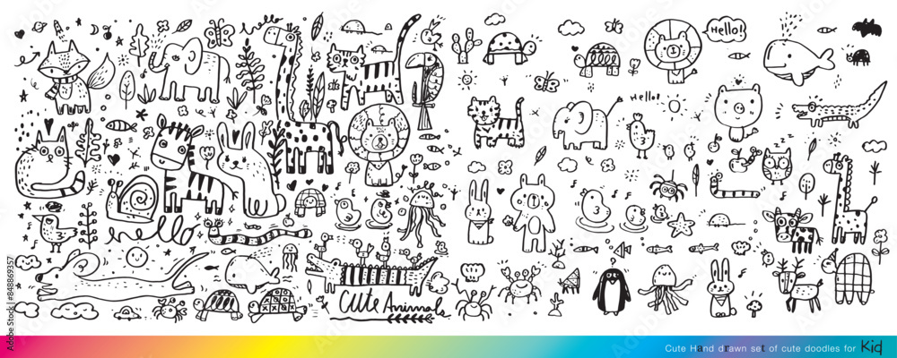 Collection of hand drawn cute doodles,Doodle children drawing,Sketch ...