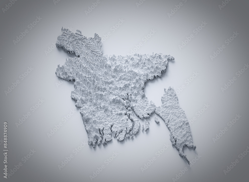 Bangladesh Map Gray And White Shaded Relief Textured Map On White ...
