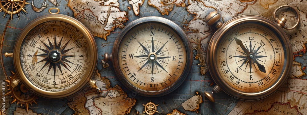 Pattern of vintage compasses, maps, and nautical elements. Stock ...