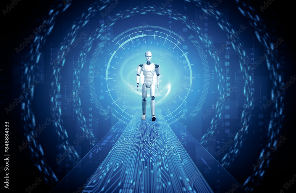 MLP 3d illustration robot humanoid in sci fi fantasy world. Concept of ...