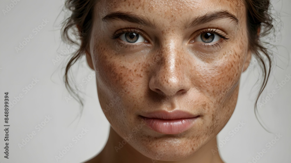Close-up face of attractive young woman with melasma (hyperpigmentation ...