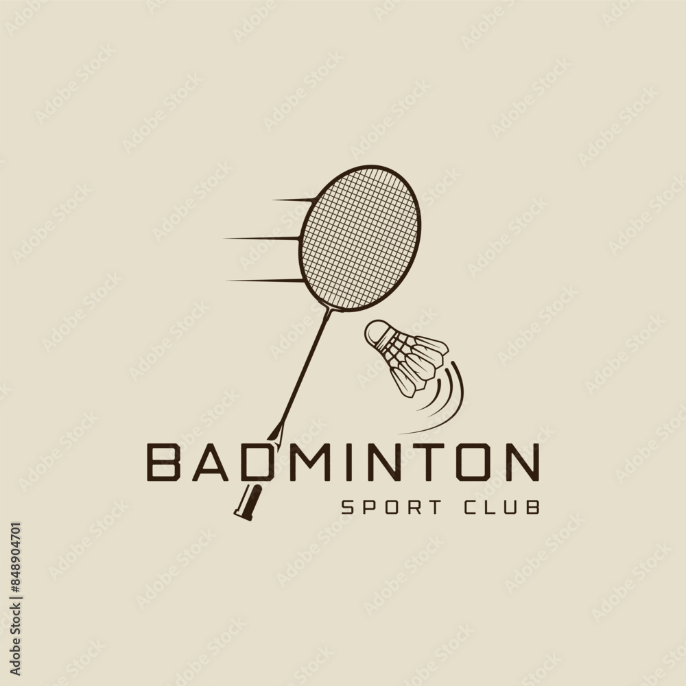 shuttlecock and racket of badminton logo line art vector simple ...