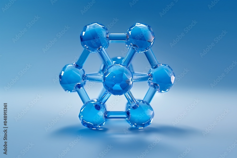 3D model of ozone molecule showcasing triangular structure on blue ...