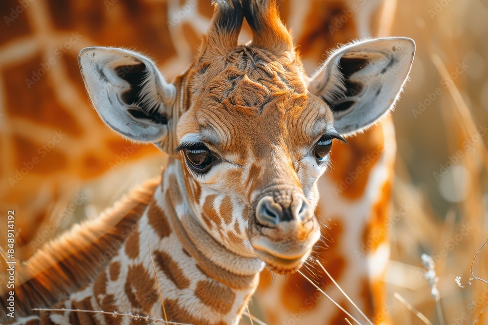 Baby Giraffe: A tall, gangly baby giraffe with large eyes and a long ...