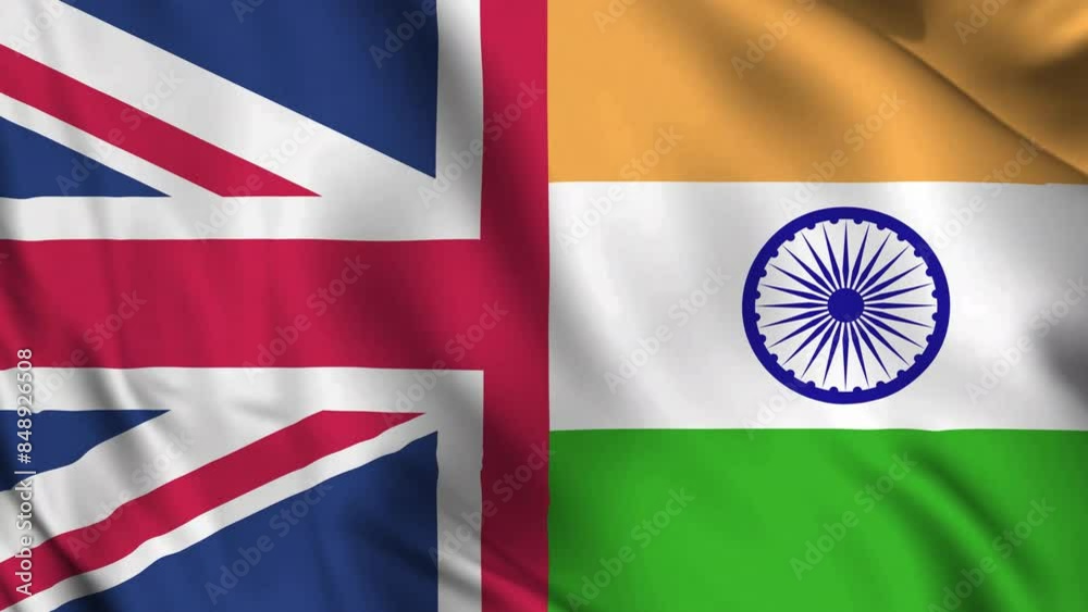 Horizontal waving UK and India Combined Flag video background ...