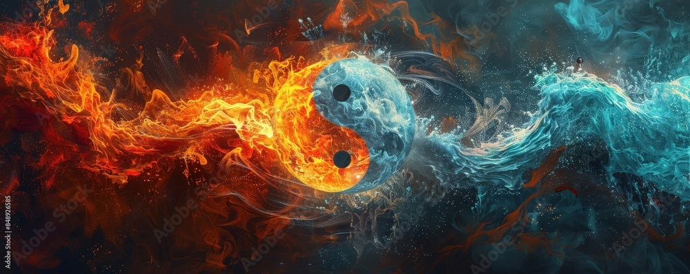 Yin and Yang symbol made from contrasting elements like fire and water ...