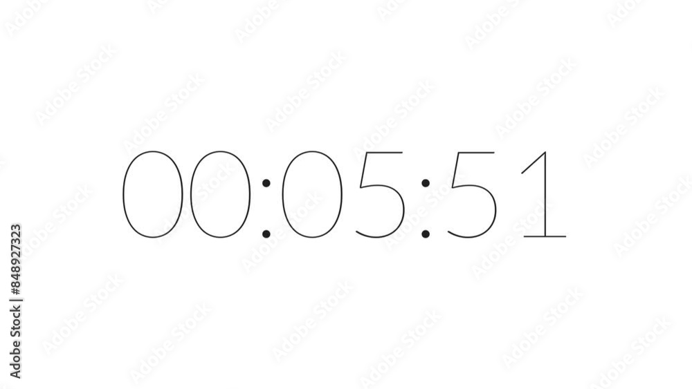 6 digits 10 seconds thin font minimal countdown timer. Black on white ...