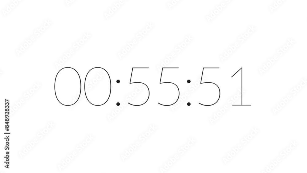 6 digits 60 seconds (1 minute) thin font minimal countdown timer. Black ...