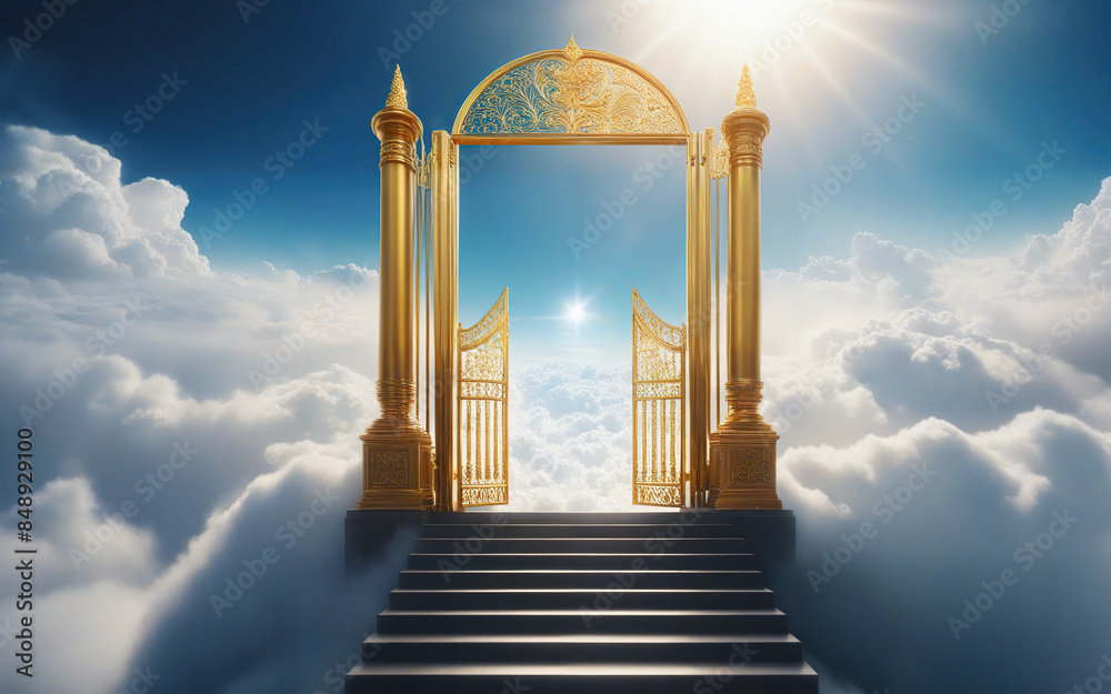 golden gate to heaven in the clouds, sun rays Stock Photo | Adobe Stock
