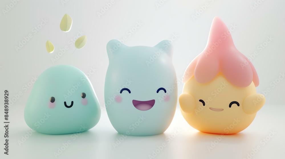 3D rendering of cute and colorful cartoon characters. The characters ...