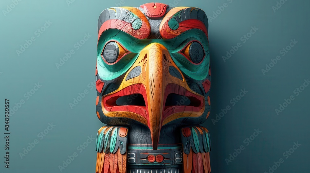 Aleut totem flat design top view tribal background 3D render analogous ...