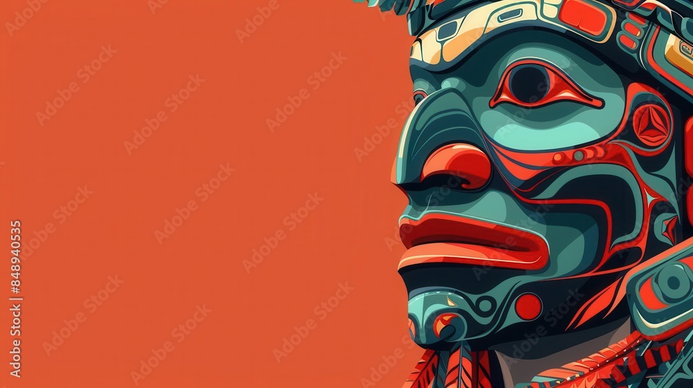 Salish mask flat design side view tribal background cartoon drawing ...