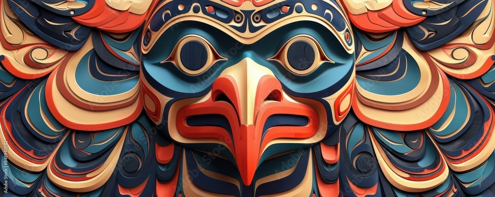 Salish totem flat design top view tribal background animation split ...