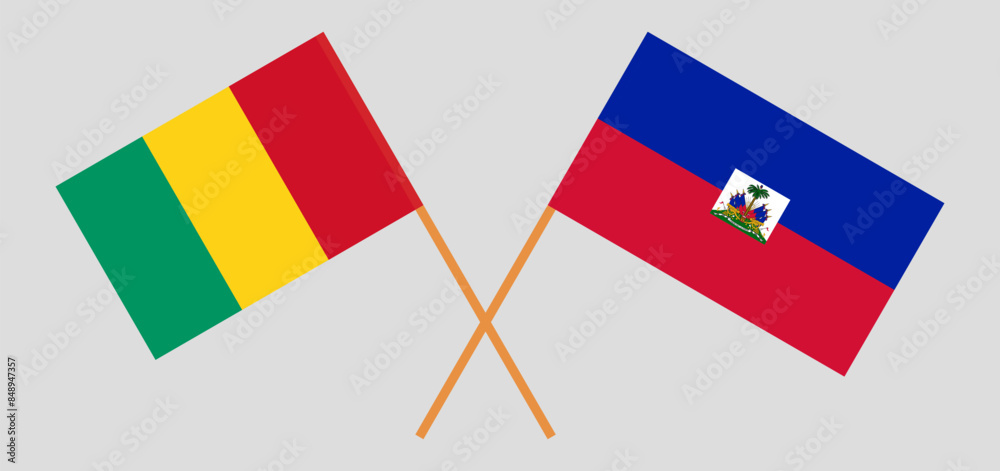 Crossed flags of Guinea and Haiti. Official colors. Correct proportion ...