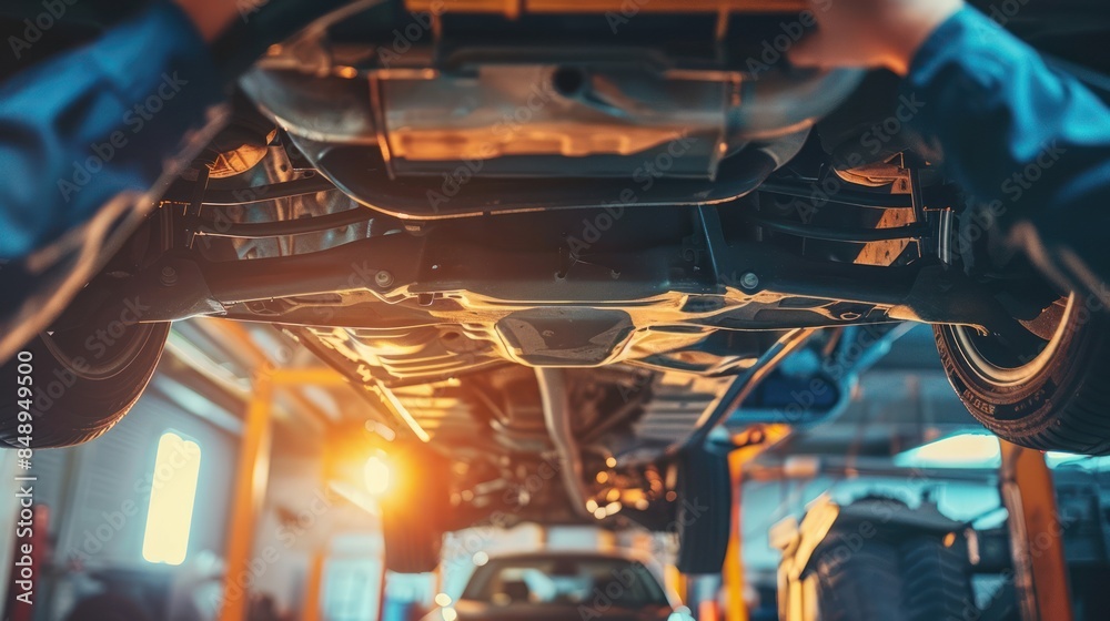 Hands-on mechanic working underneath a car, illustrating the ...