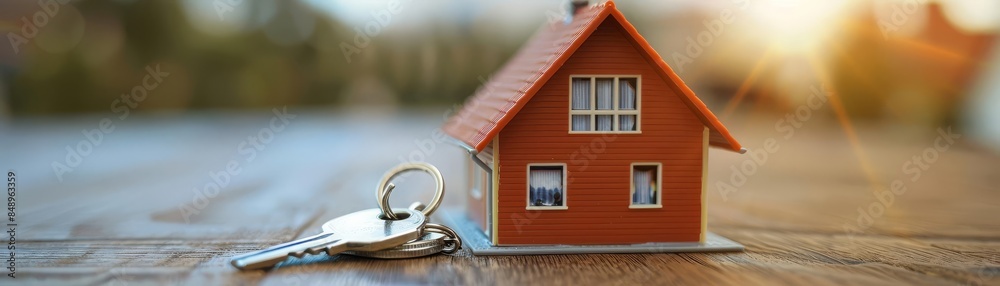 Key handover with a model house on the table handover key model house ...