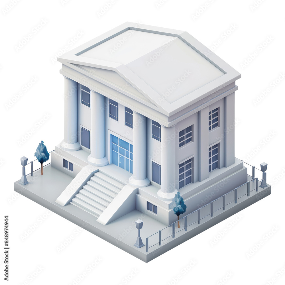 Isometric illustration of a classic white bank building with columns ...