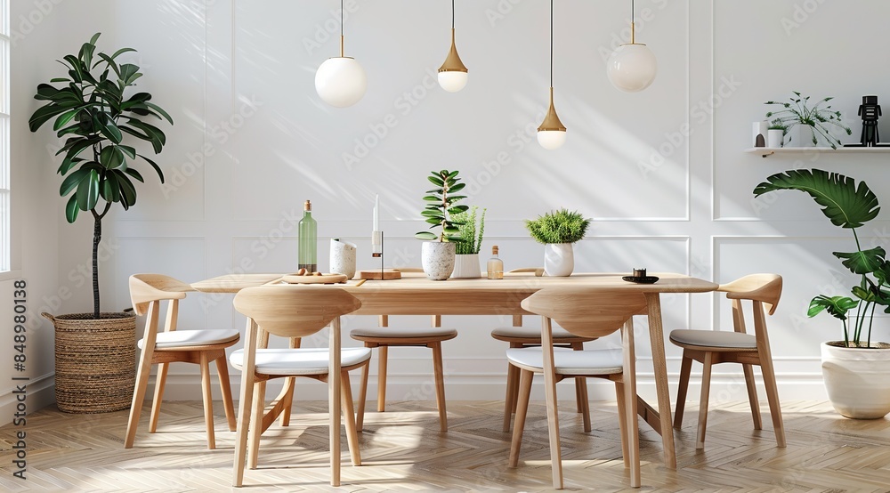 Scandinavian-style dining table with an oval-shaped tabletop and four ...