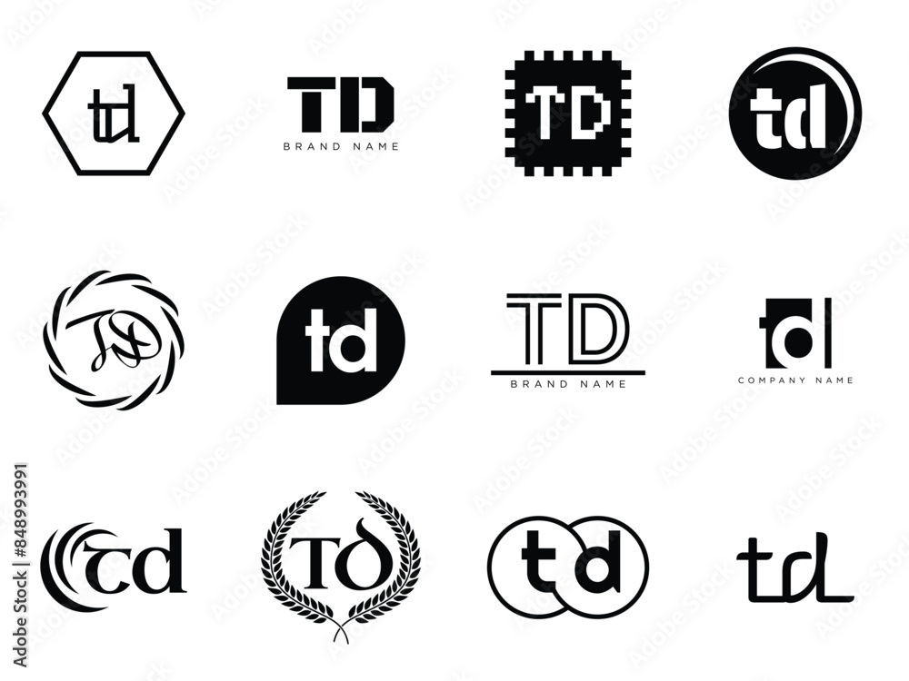TD logo company template. Letter t and d logotype. Set different ...