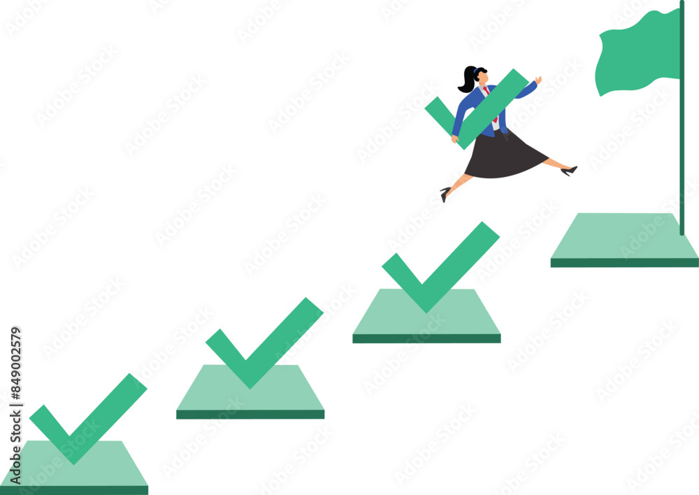 Goals accomplished with Businessman carrying big tick mark to get work ...