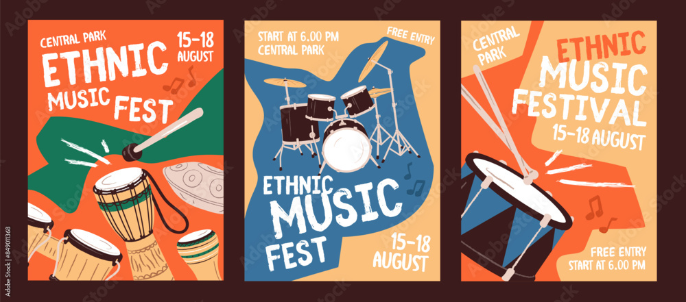 Event posters of ethnic music festival set. Promotion of concert with ...