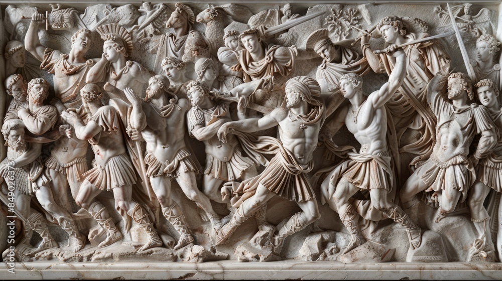 A marble relief depicting a scene from the Battle of Cannae, where ...