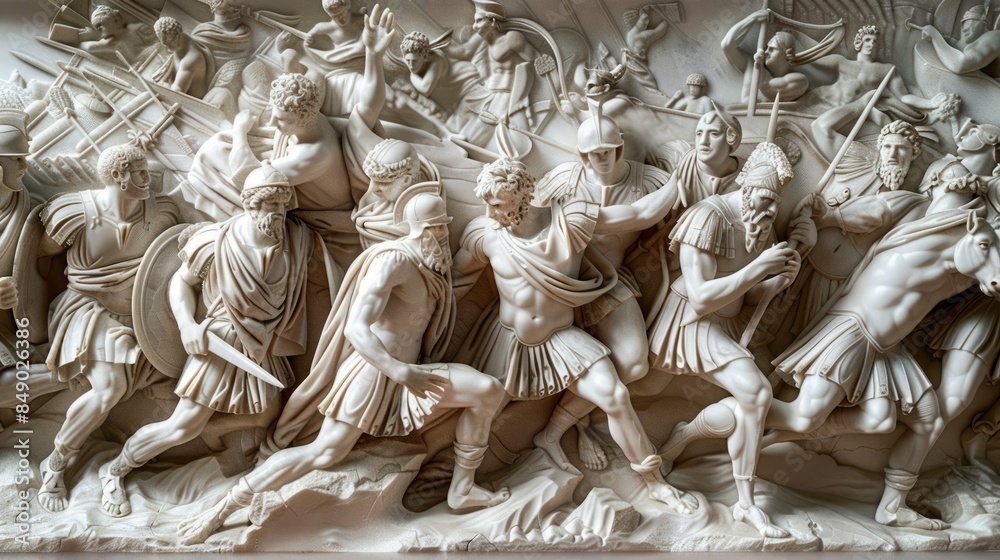 A marble relief depicting a scene from the Battle of Cannae, where ...