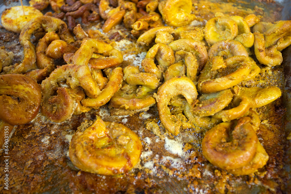 chunchullo small intestine of the cow - Traditional street food Stock ...