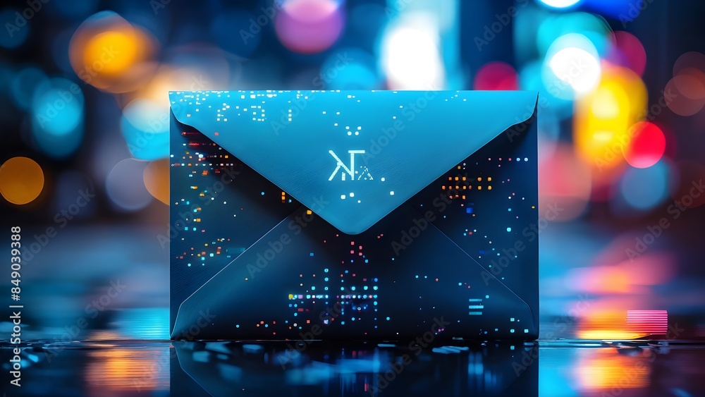 Digital mail envelope with bokeh effect, AI and data theme. Generative ...