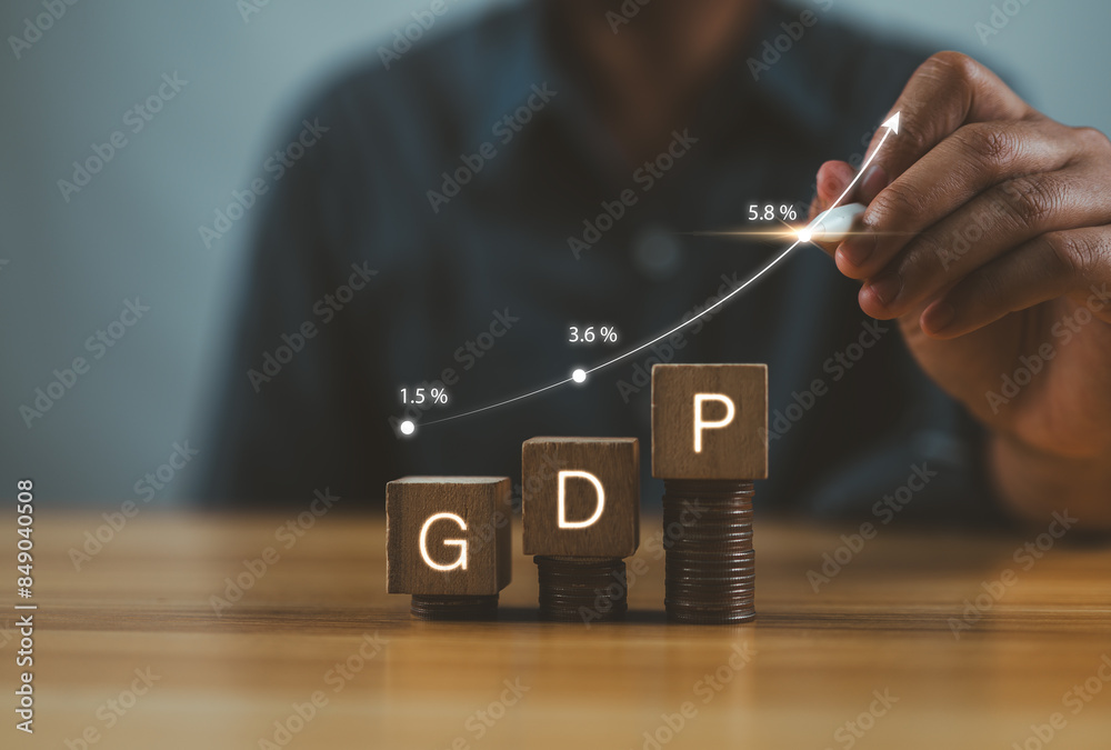 GDP or Gross Domestic Product wording on increase coins stacking and ...