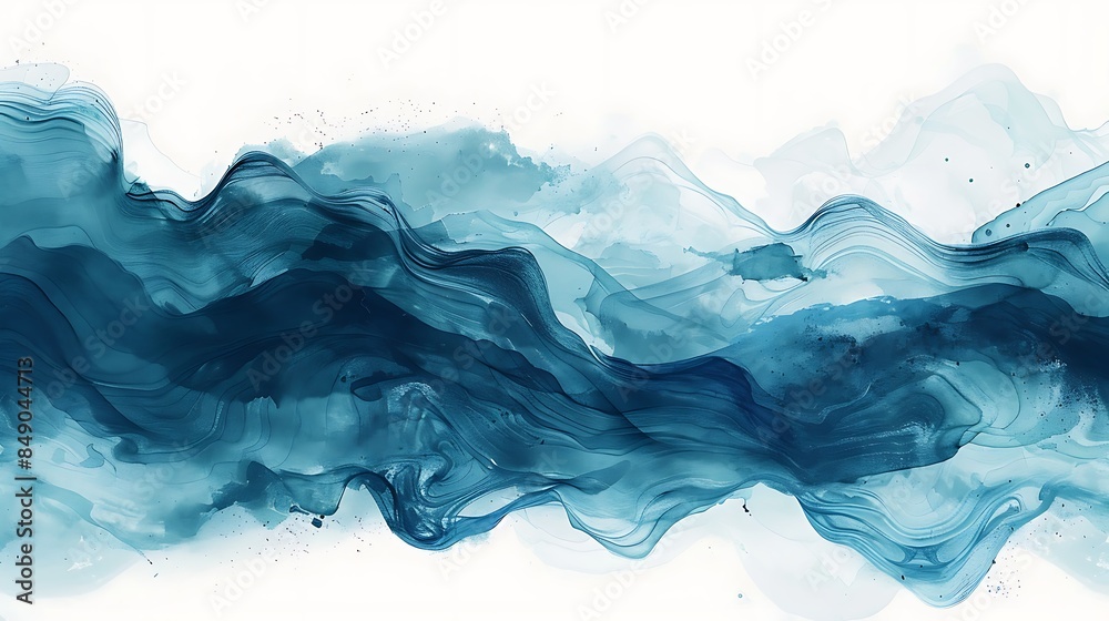 Abstract water ink wave with cobalt blue watercolor texture, featuring ...
