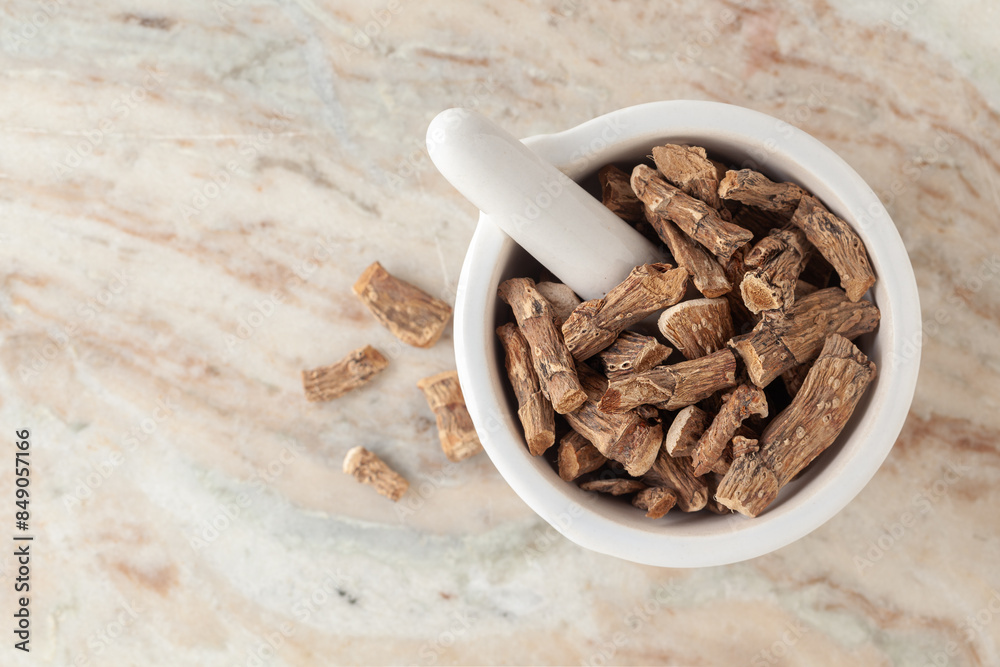 Top-view of Dry Organic Sweet flag or Vach (Acorus calamus) roots, in ...