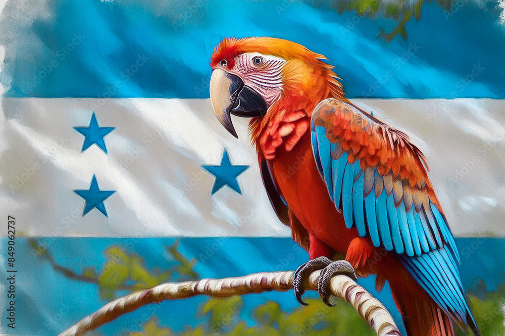 Guacamayo Rojo Ave Nacional de Honduras y Bandera Stock Illustration ...