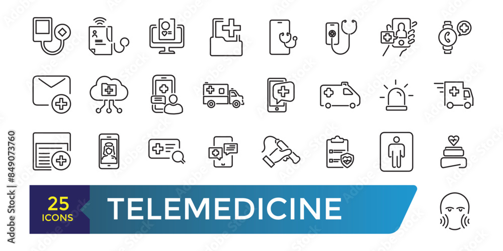 telemedicine icon set. Medical video consultation. Remote health ...