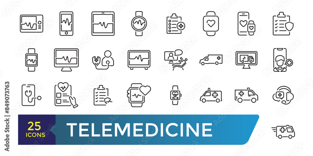 telemedicine icon set. Medical video consultation. Remote health ...