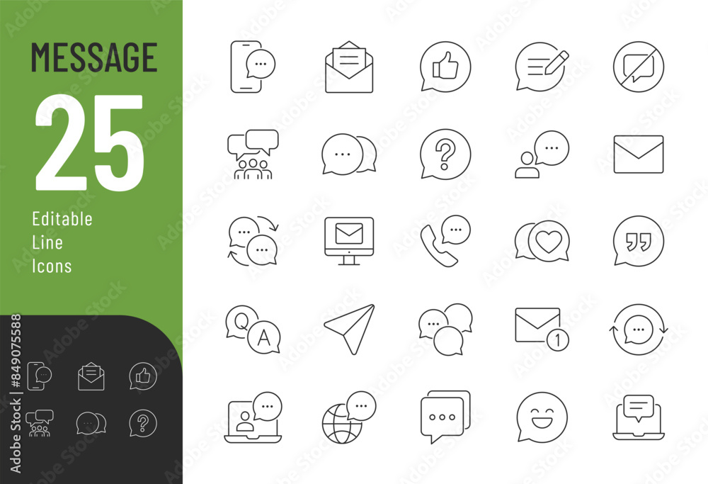 Message Editable Icons set. Vector illustration in modern thin line ...
