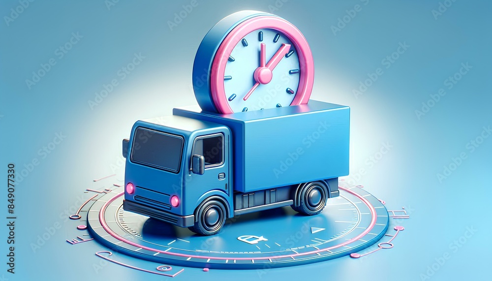 3D image represents fast and efficient delivery. The truck is moving ...