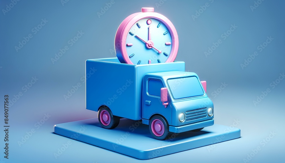 3D image represents fast and efficient delivery. The truck is moving ...