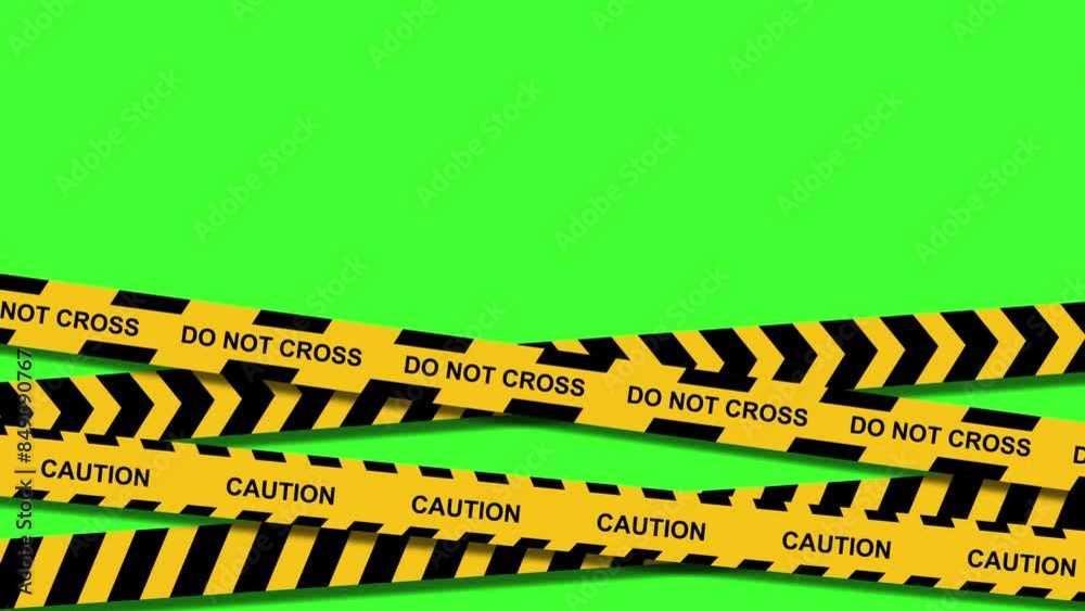Animation of yellow caution tape with warning messages like "Danger ...