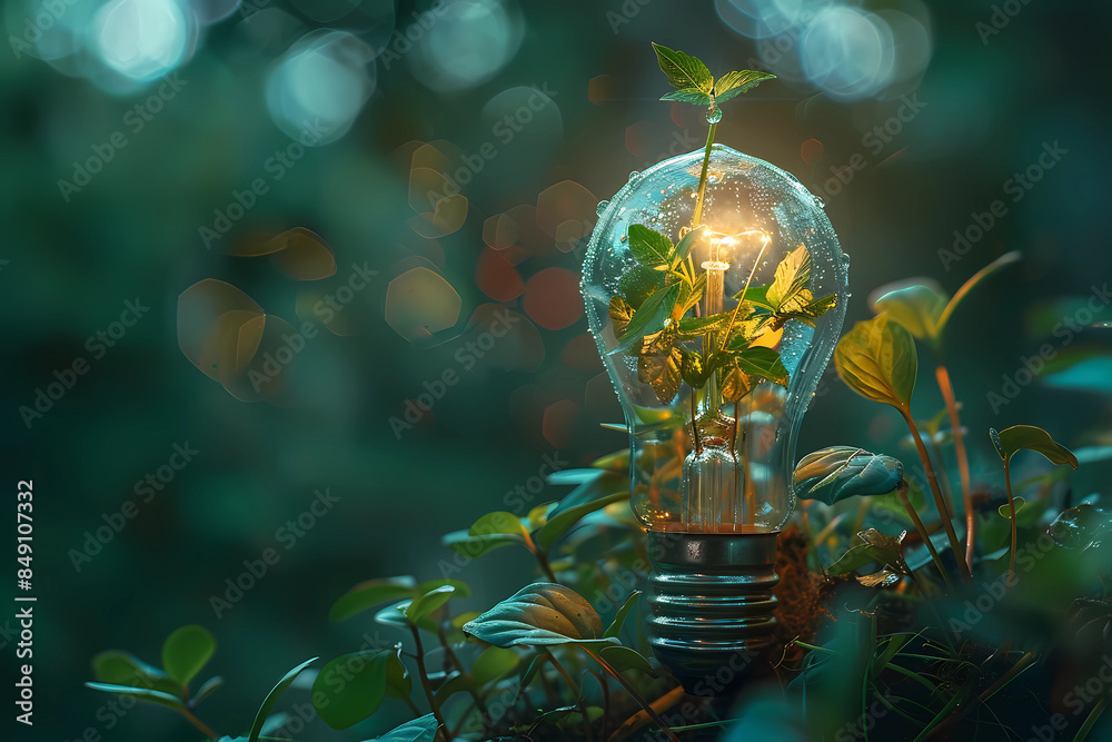 Decarbonisation and green technology Concept: light bulb with green ...