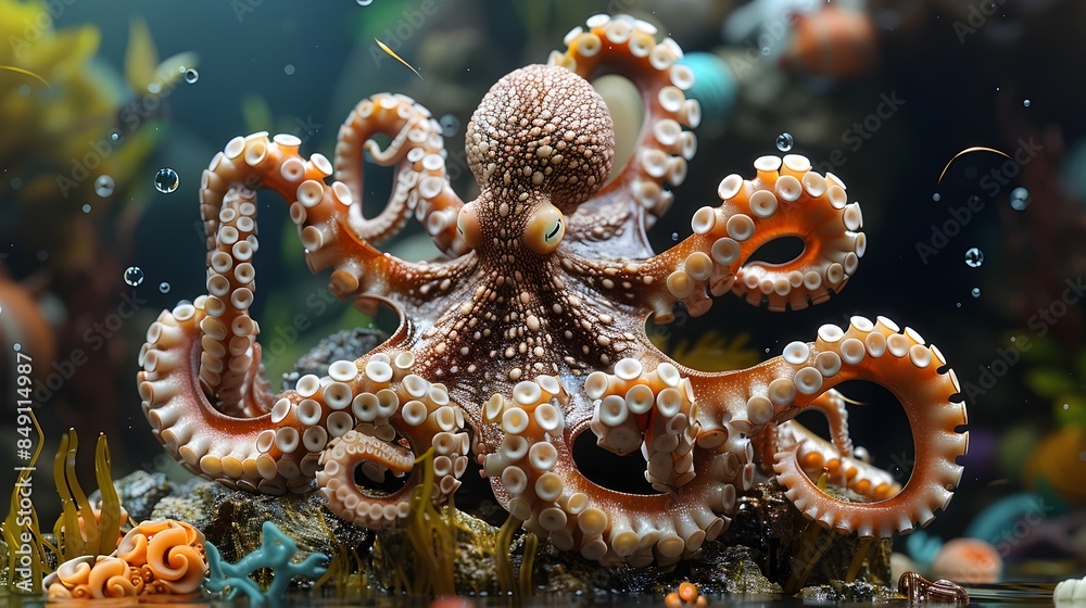 A 3D rendered image of a playful octopus with its colorful swirling ...